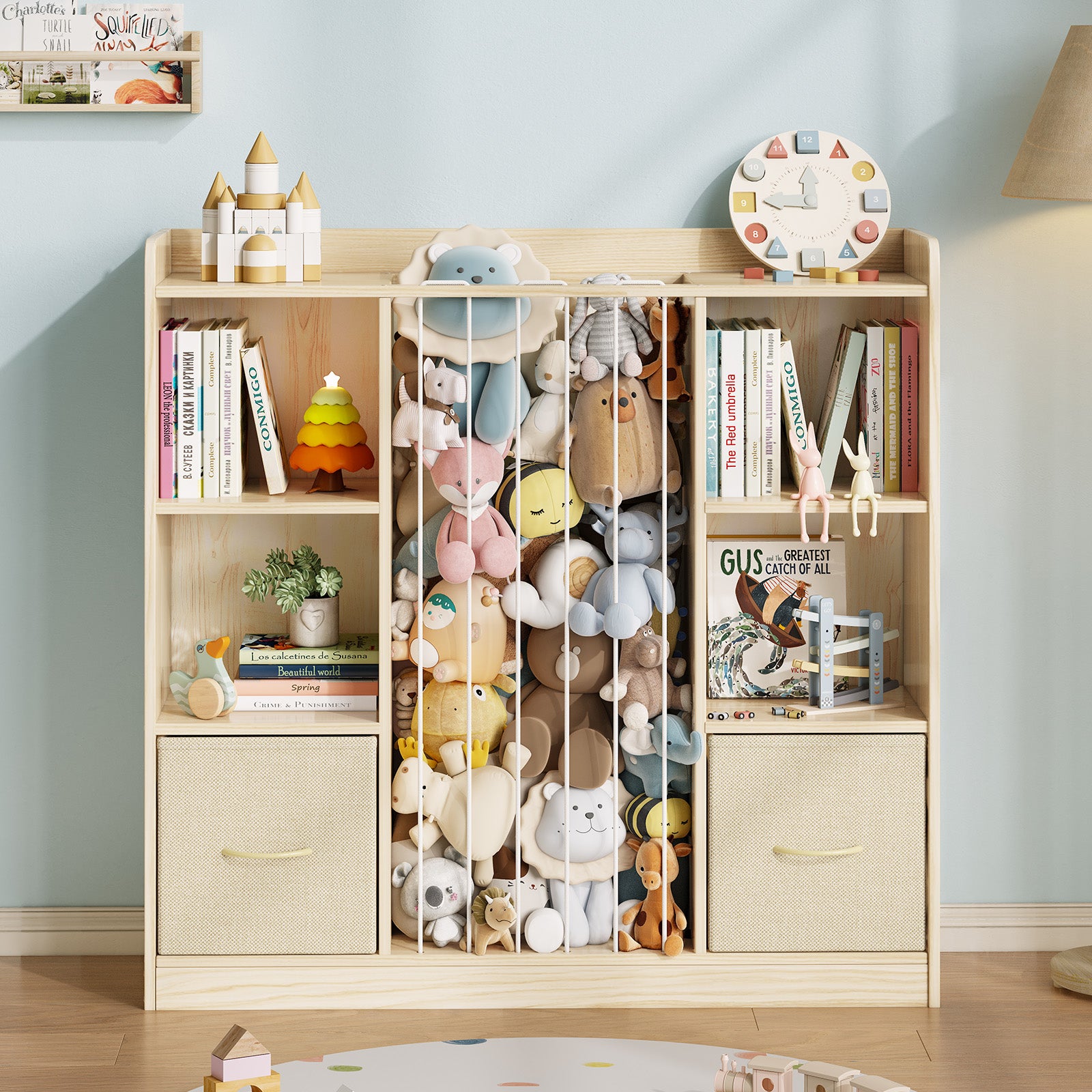 Kids Wooden Bookcase with Stuffed Animal Storage | EXPERLAM